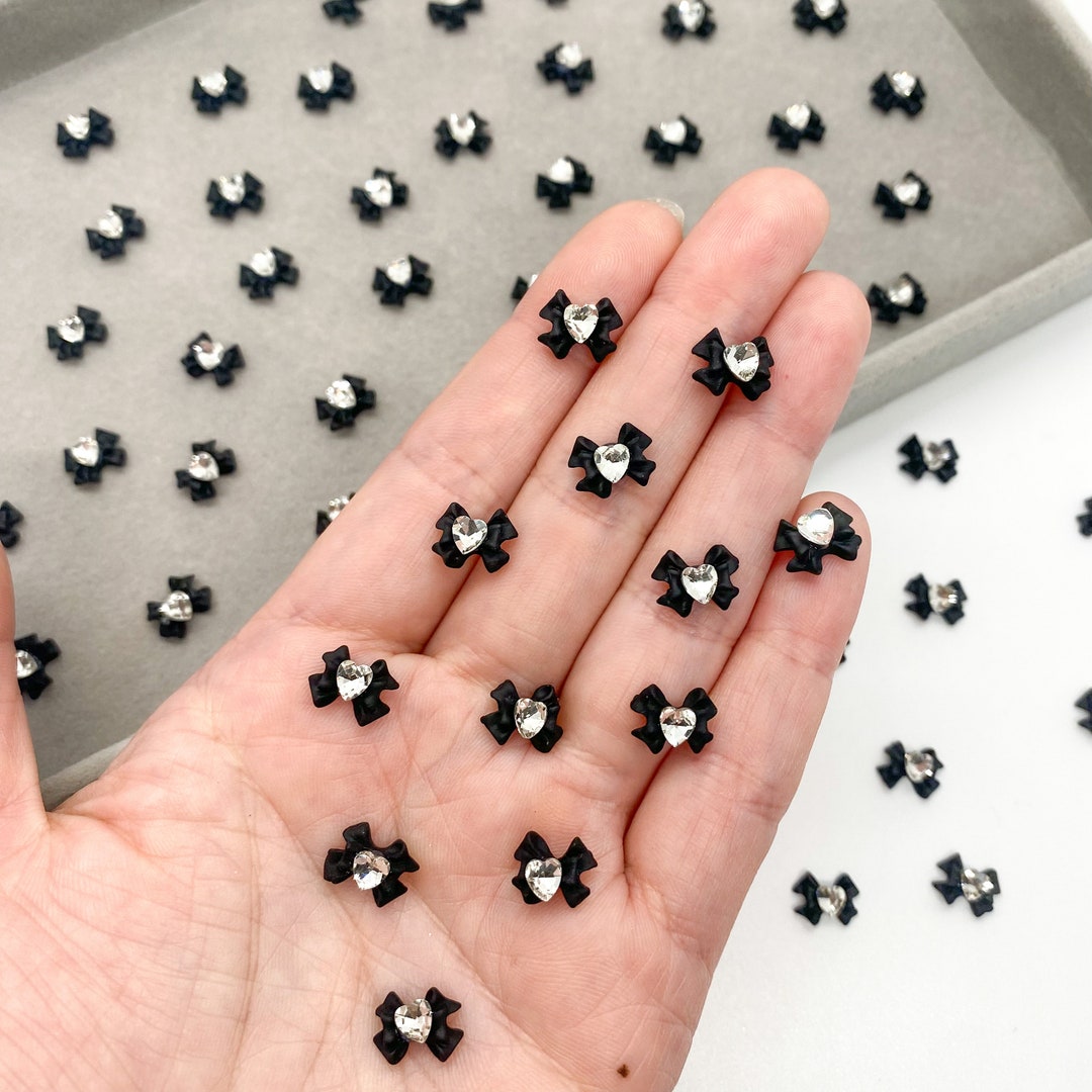Mini Black Bow With K9 Crystal Heart Resin Nail Charms Nail - Etsy