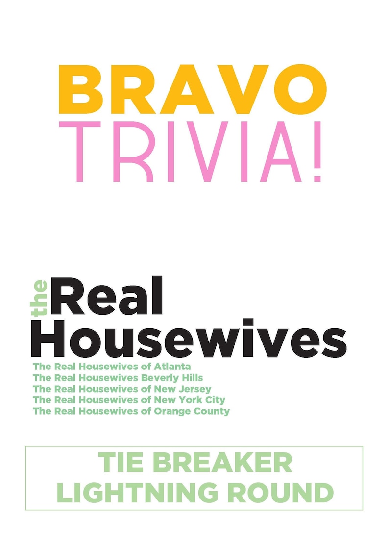 Bravo Trivia - LIGHTNING ROUND - the Real Housewives - Etsy