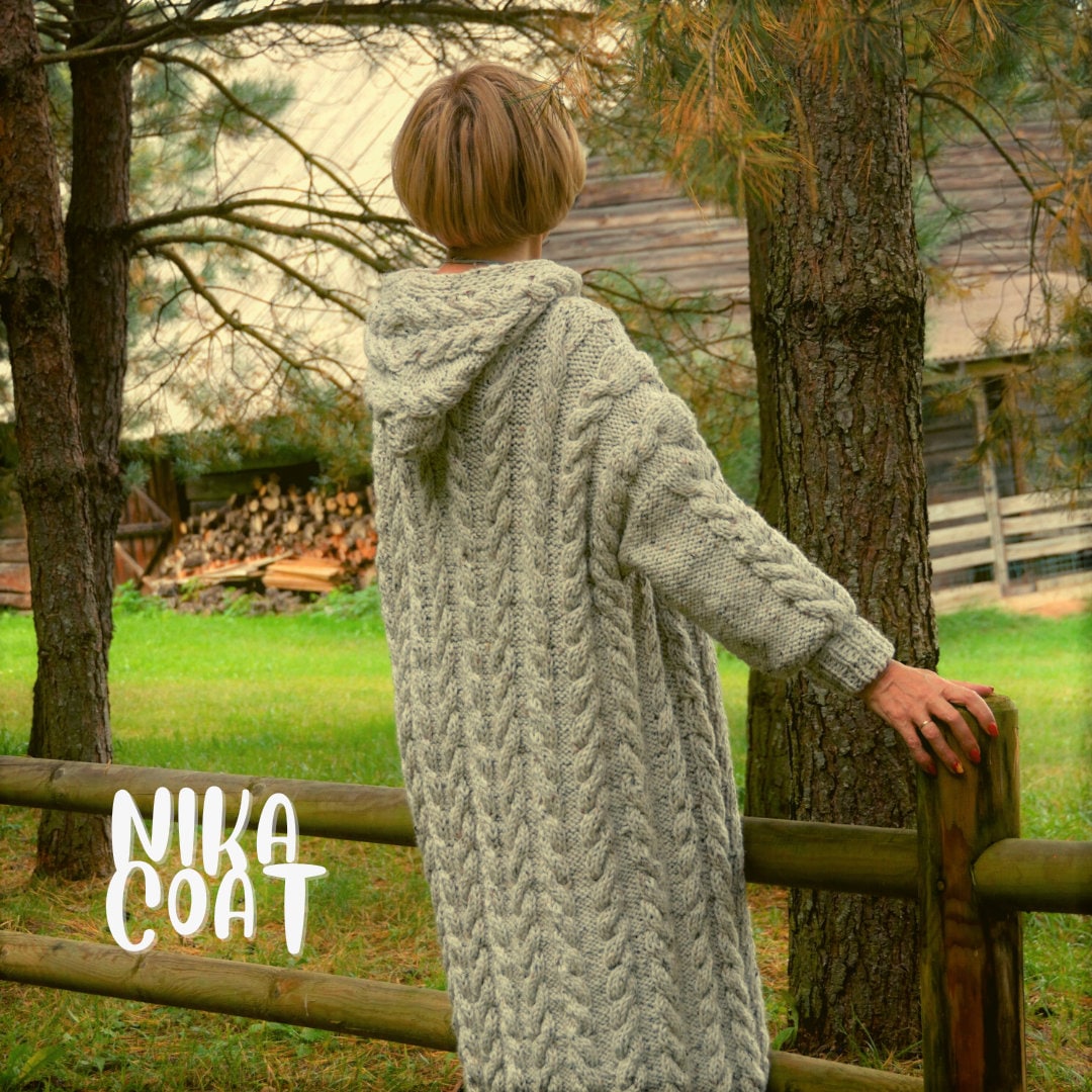 Chunky Knitting Hoodie Coat Chunky Knitting Pattern Braided - Etsy