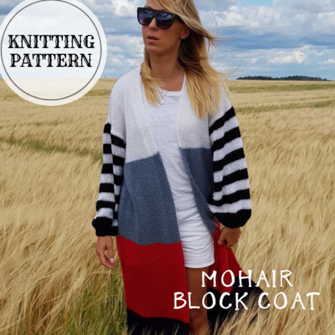 Knitting Pattern, Color Block Coat, Oversized Cardigan, Mohair Knitting ...