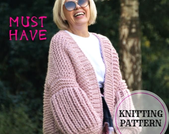 Bubble Sleeve Chunky Cardigan Knitting Pattern, Bobble Cardigan ...