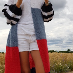 Knitting Pattern, Color Block Coat, Oversized Cardigan, Mohair Knitting ...