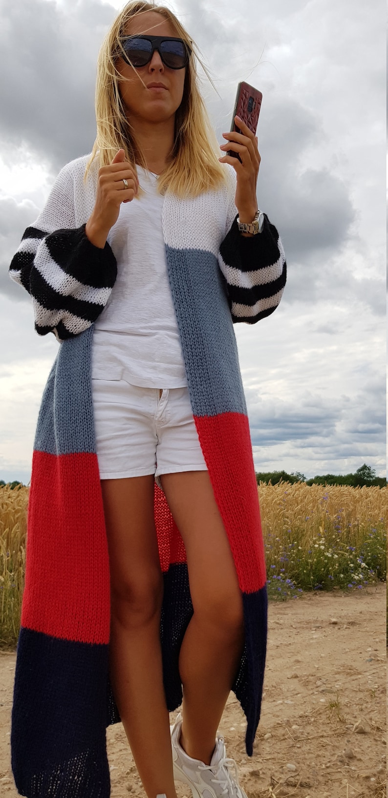 Knitting Pattern Color Block Coat Oversized Cardigan Mohair | Etsy
