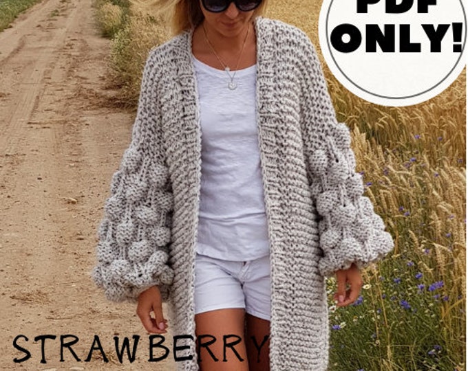 Bubble Sleeve Chunky Cardigan Knitting Pattern, Bobble Cardigan ...