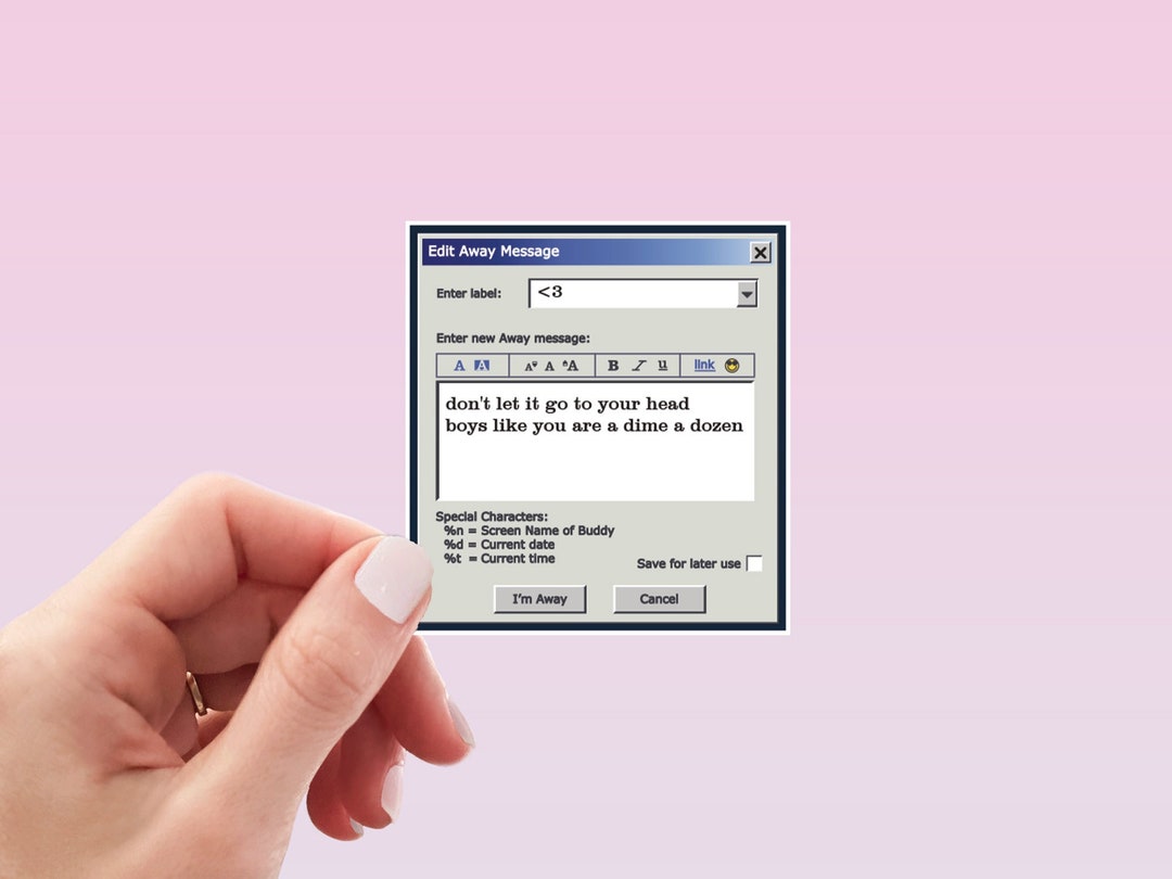 AIM Away Message Sticker | Emo Lyrics Weatherproof Vinyl Sticker by ...