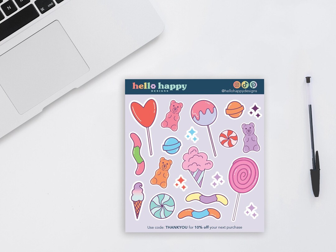 Candy Sticker Sheet | Vinyl Cute, Colorful Candy and Sweets Sticker ...