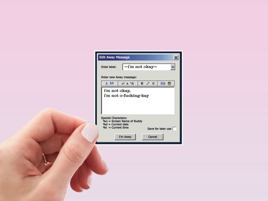 AIM Away Message Sticker | Emo Lyrics Weatherproof Vinyl Sticker by ...