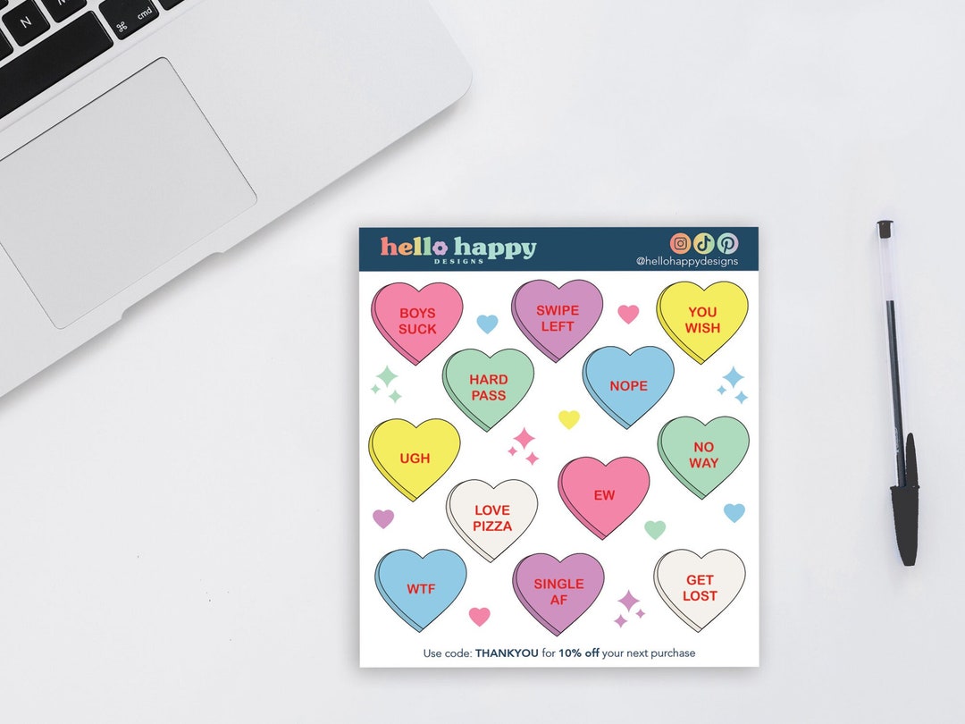 Rude Conversation Hearts Sticker Sheet | Vinyl Cute Anti-valentine's ...