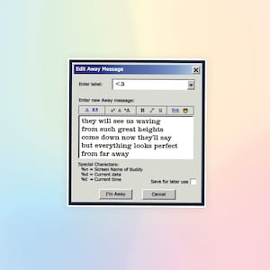 AIM Away Message Sticker | Emo Lyrics Weatherproof Vinyl Sticker by ...