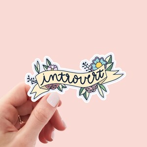 Introvert Sticker | Cute Hand Drawn Floral Banner Introvert Sticker ...