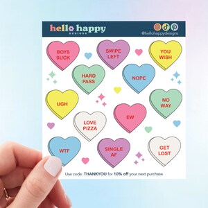 Rude Conversation Hearts Sticker Sheet | Vinyl Cute Anti-valentine's ...