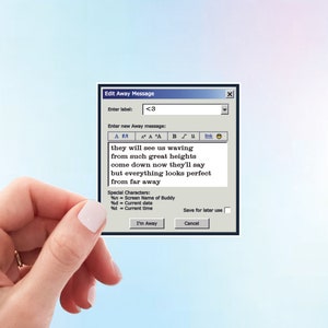 AIM Away Message Sticker | Emo Lyrics Weatherproof Vinyl Sticker by ...