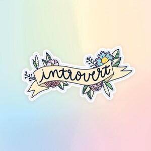 Introvert Sticker | Cute Hand Drawn Floral Banner Introvert Sticker ...