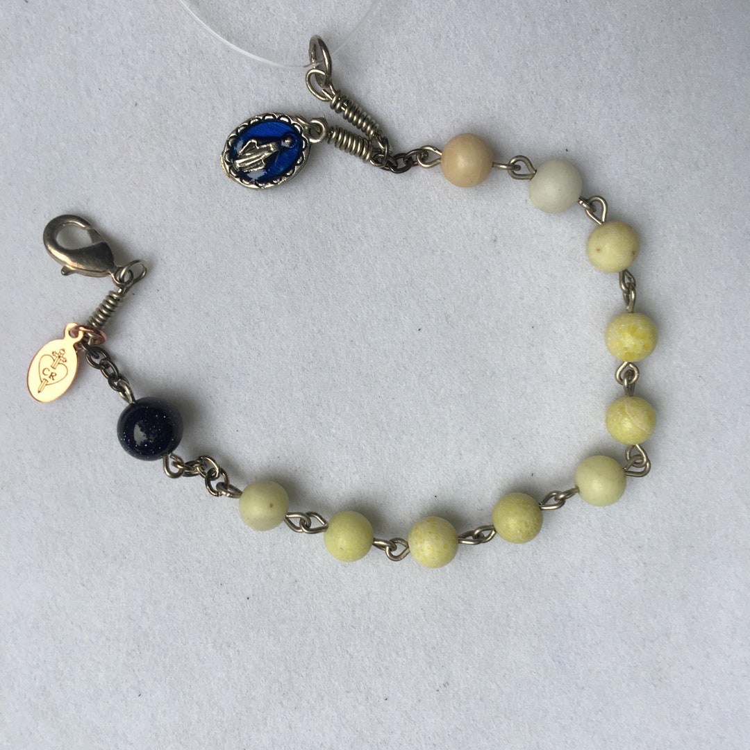 Rosary Bracelet: Riverstone, Blue Goldstone Our Father, Blue Enameled ...