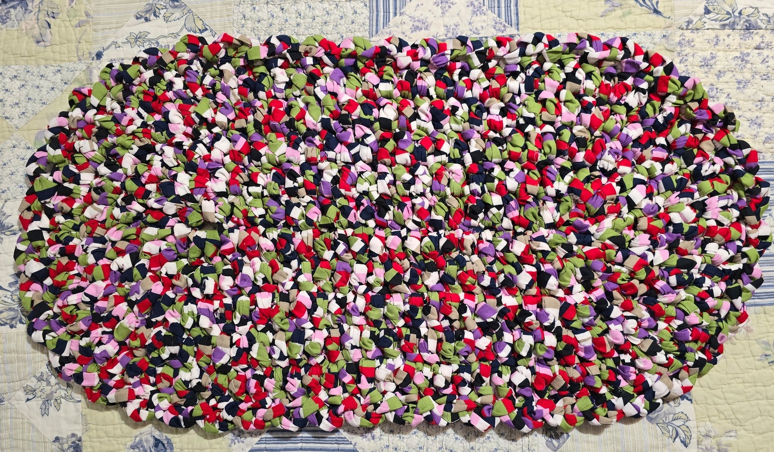 Crocheted Oval Rug Handmade Red White Blue Black Beige Green Pink Print ...