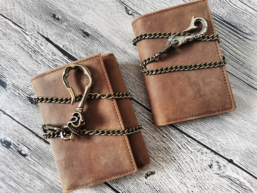 Distressed Wallet With Brass Chain,leather Chain Wallet,personalized ...