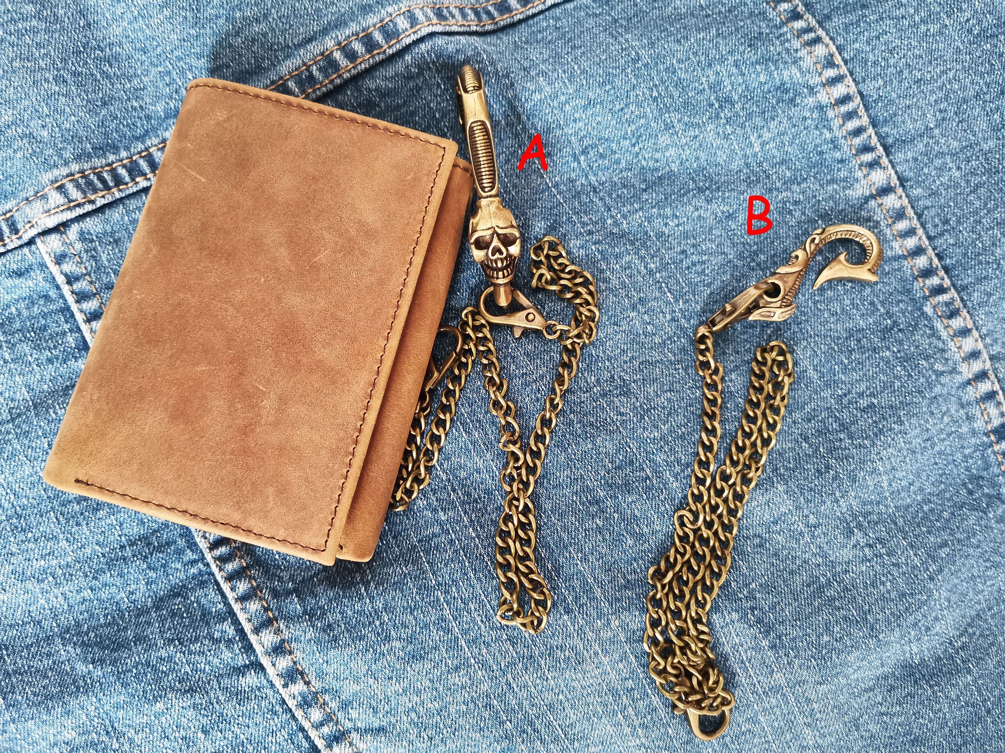 Distressed Wallet With Brass Chain,leather Chain Wallet,personalized ...