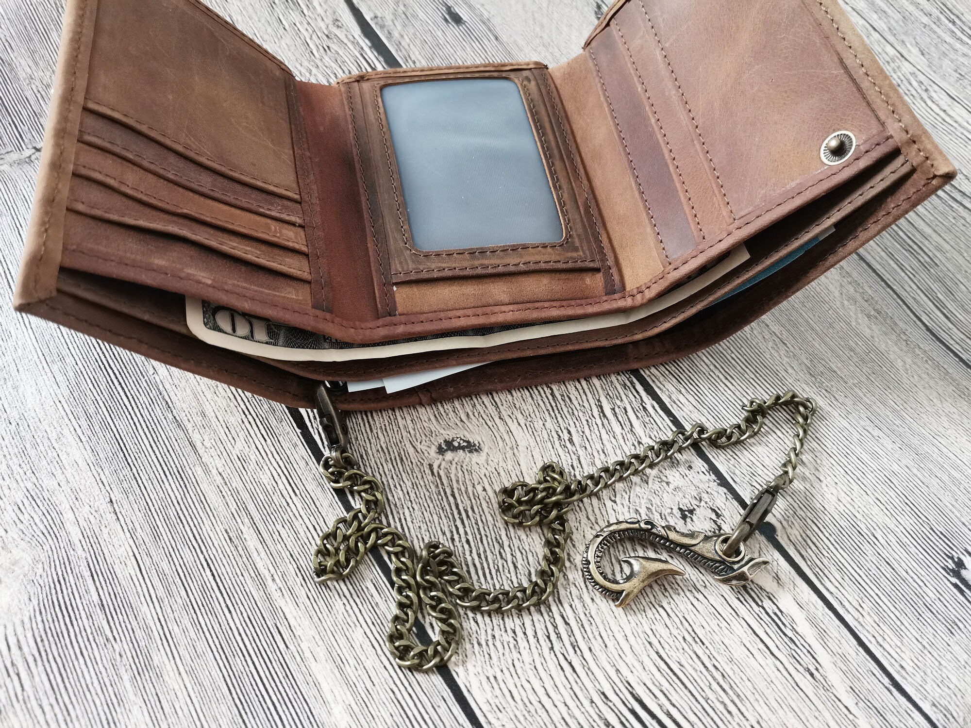 Distressed Wallet With Brass Chain,leather Chain Wallet,personalized ...