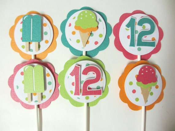 Ice Cream Popsicle Birthday Party Shower Cupcake Toppers Set of 12 ...