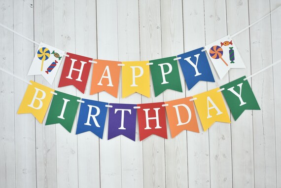 Candy Candyland Birthday Party Baby Shower Flag Pennant Banner Sign Red ...