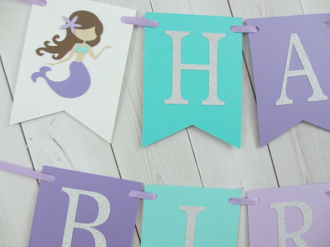 Mermaid Birthday Party Baby Shower Flag Pennant Banner Sign | Etsy