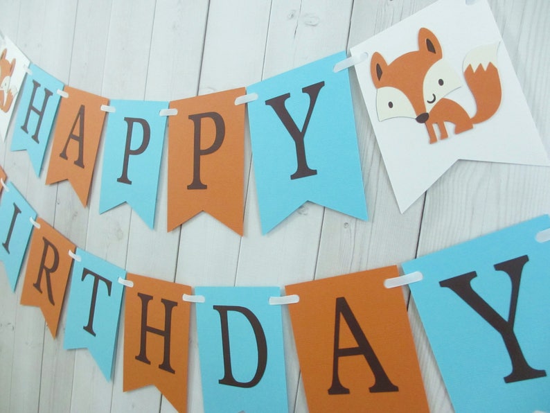 Fox Birthday Party Baby Shower Flag Pennant Banner Sign Orange - Etsy
