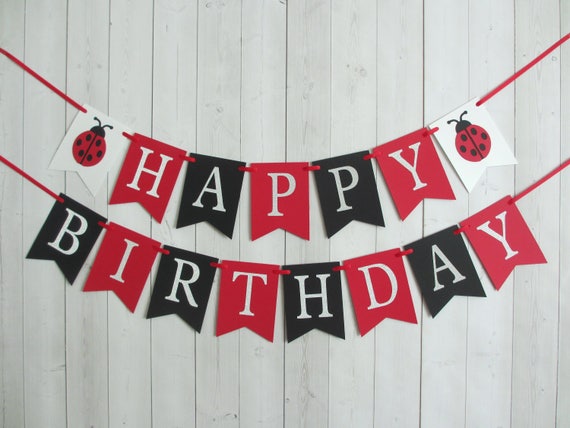 Ladybug Birthday Party Baby Shower Flag Pennant Banner Red Black Silver ...