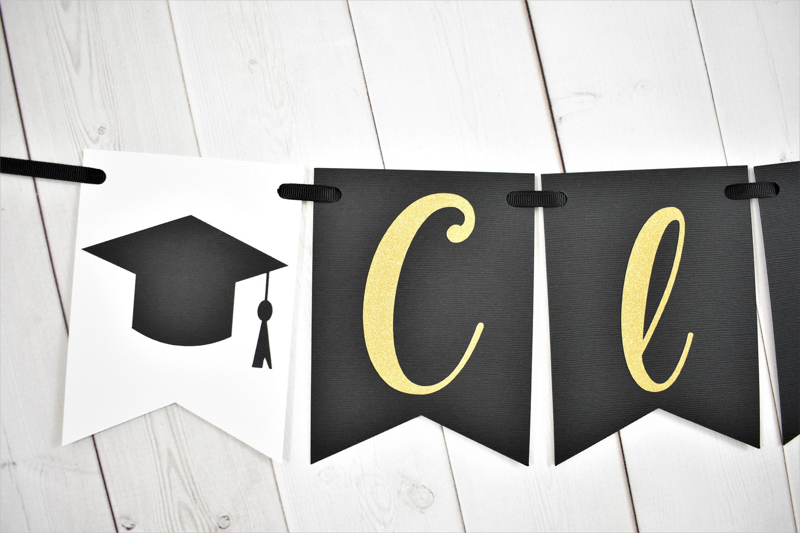 Graduation Cap Hat Birthday Party Pennant Banner Sign Black | Etsy