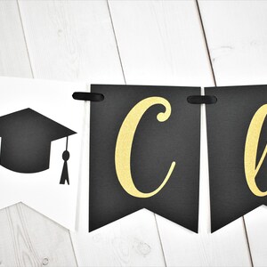 Graduation Cap Hat Birthday Party Pennant Banner Sign Black Gold ...