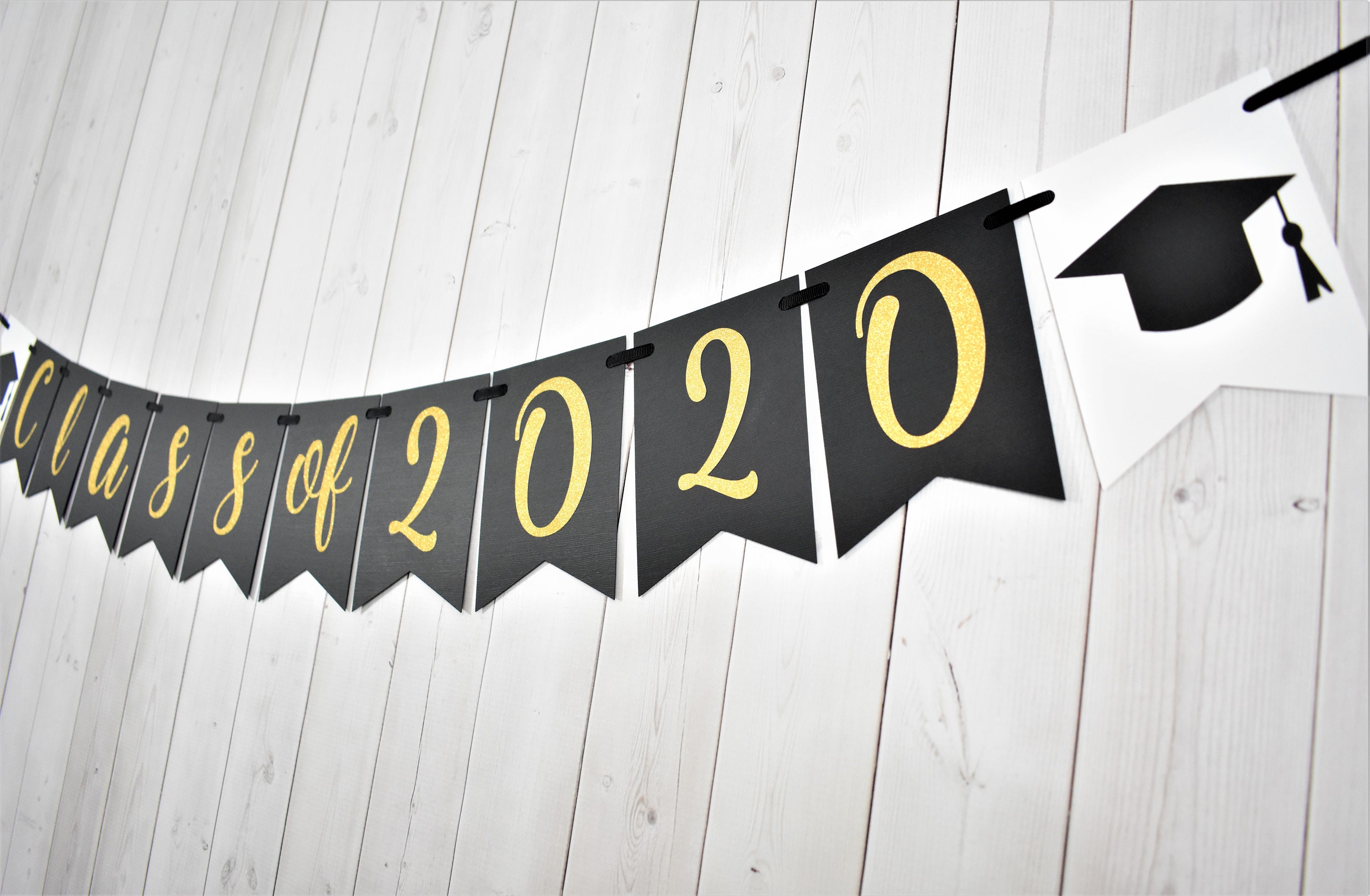 Graduation Cap Hat Birthday Party Pennant Banner Sign Black | Etsy