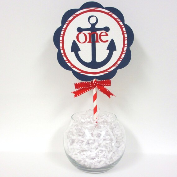 Nautical Anchor Navy and Red Birthday Party Shower Smash Cake Topper by ...