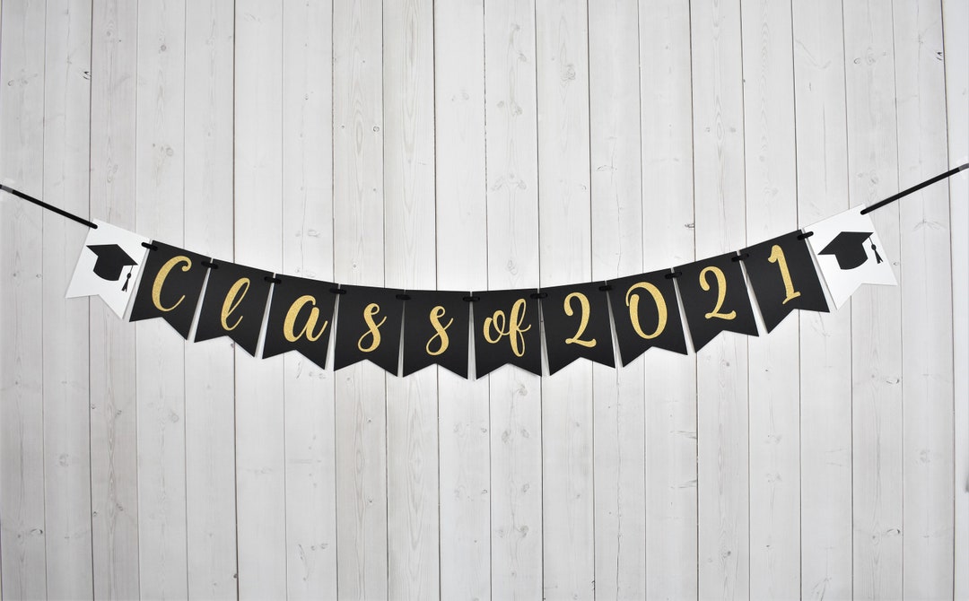 Graduation Cap Hat Birthday Party Pennant Banner Sign Black Gold ...
