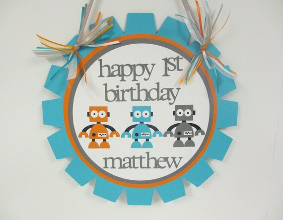 Robot Door Welcome Sign Banner Birthday Party Baby Shower Turquoise ...