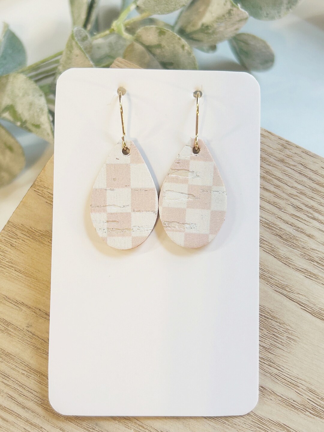 Micro Mini Size, Taupe Pink Checkerboard Print Cork on Leather Teardrop ...