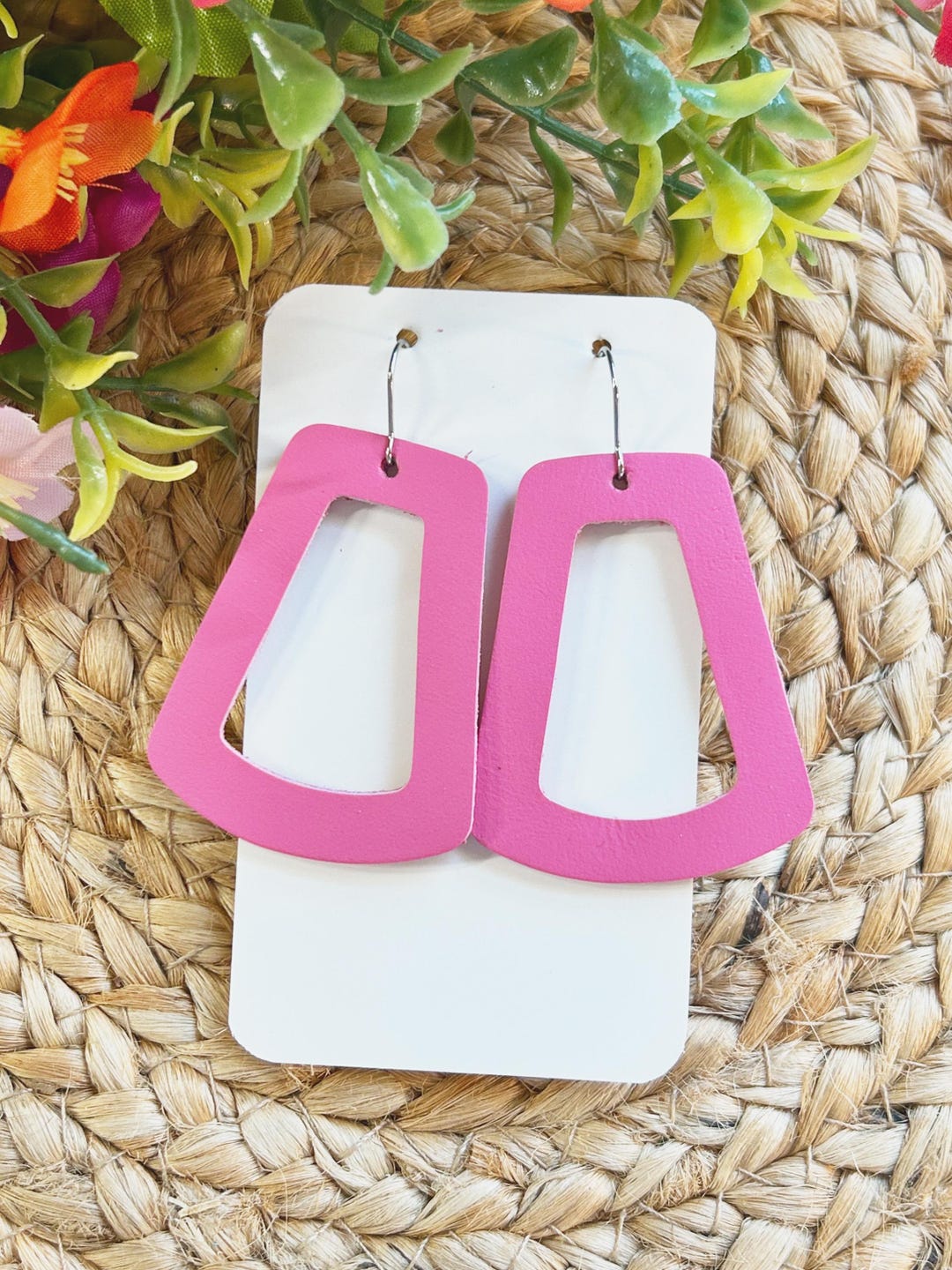 Classic Soze, Pink Trapezoid Shape Leather Earring - Etsy