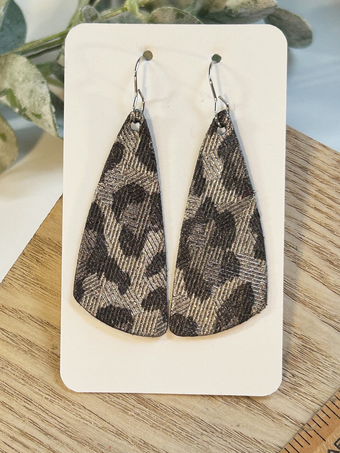 Classic Size, Metallic Black and Silver Leopard Print Leather Wedge ...