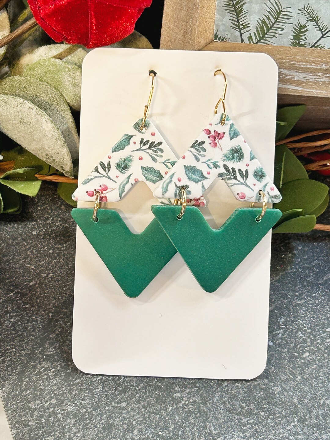 Classic Size Holly Leaf Print and Hunter Green Linked Clay - Etsy