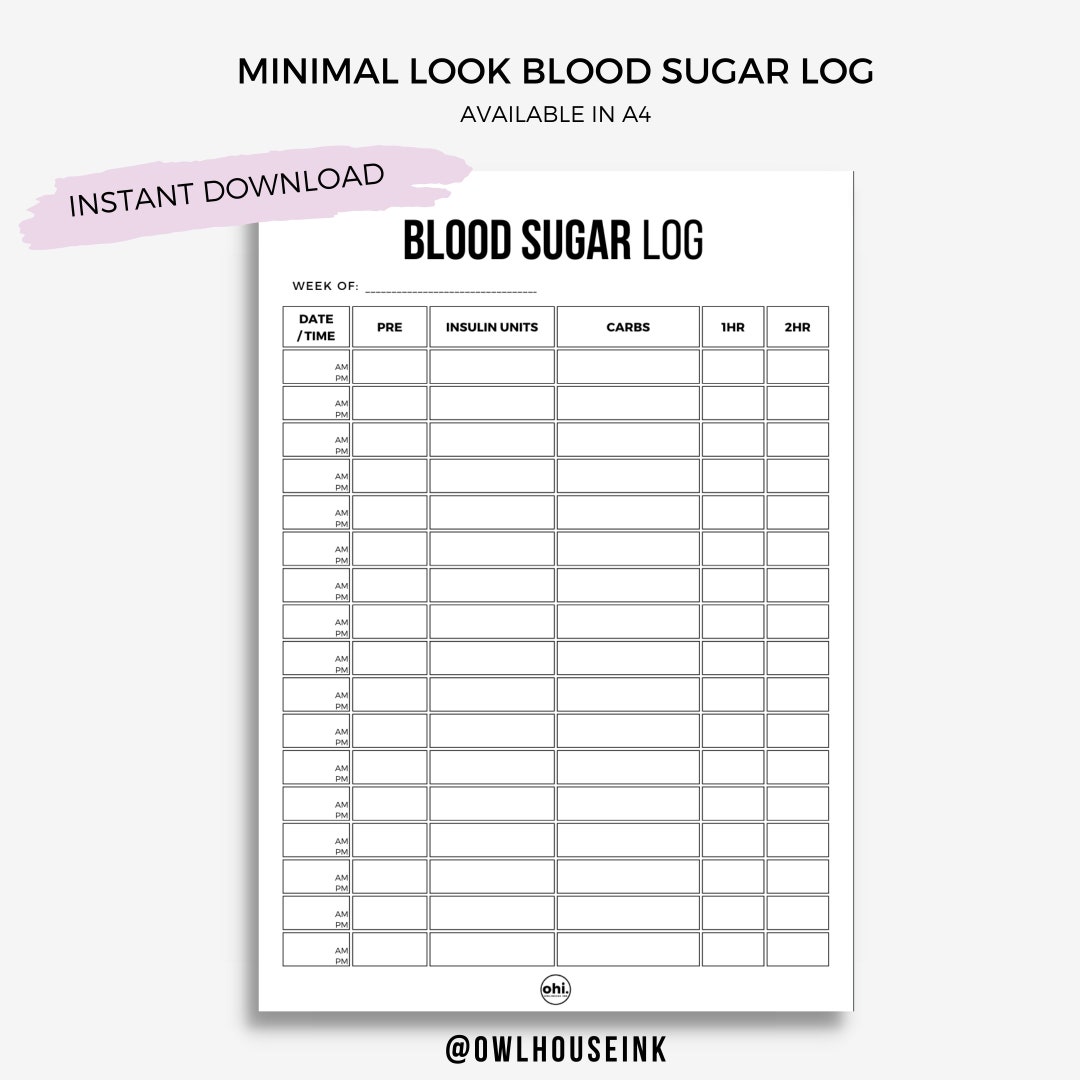Minimal Blood Sugar Log, Diabetic, Diabetes, Blood Glucose Log, BGL ...