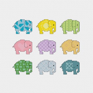 Mini Elephants Cross Stitch Pattern, Instant Download, Modern, Easy ...