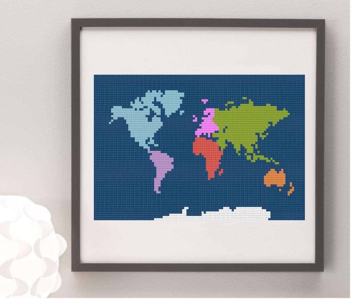 World Map Cross Stitch Pattern Instant Download Geography | Etsy