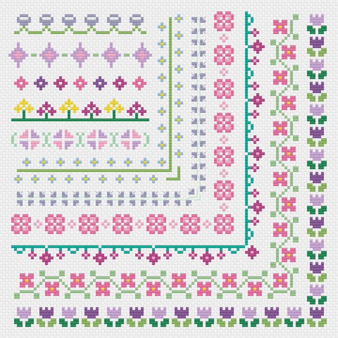 Cross Stitch Borders Pattern Floral Modern Border | Etsy