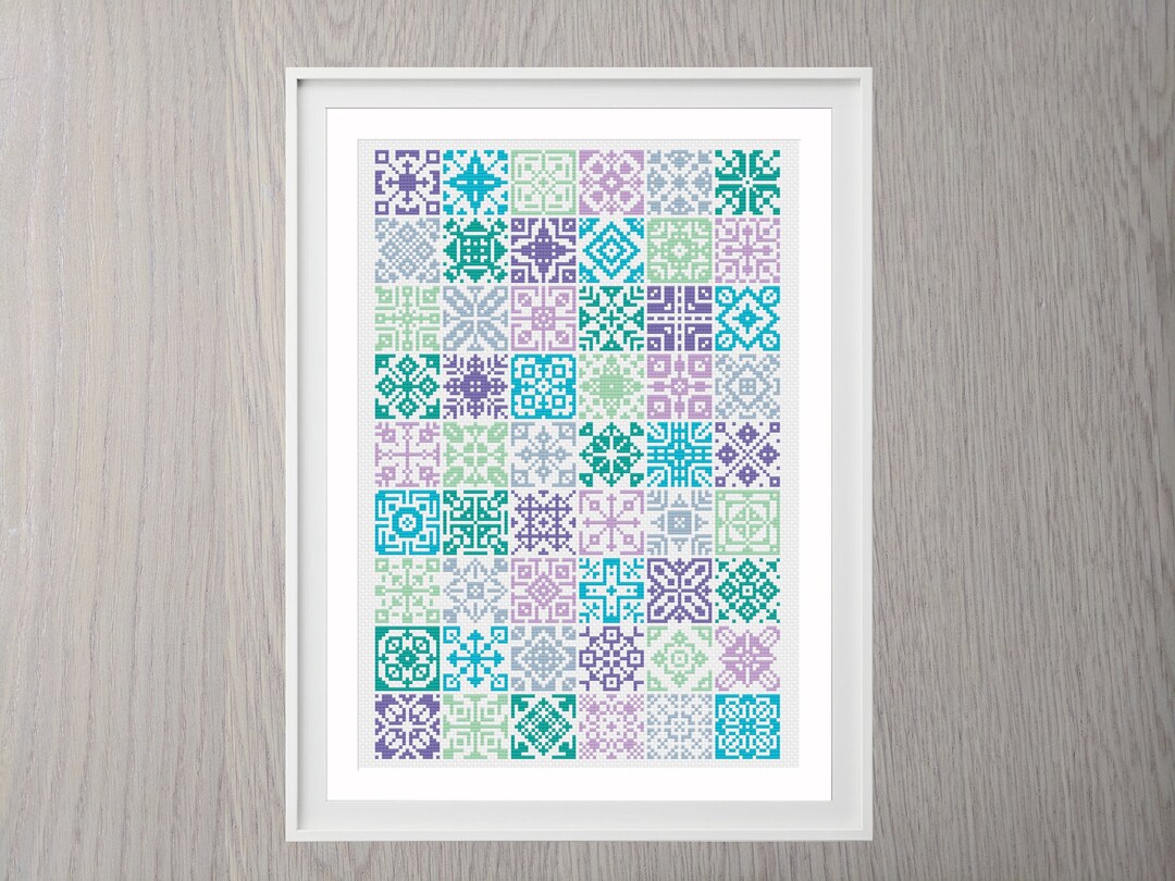 Patchwork Squares Cross Stitch Pattern Geometric Tiles Digital Download Modern Cross Stitch ...