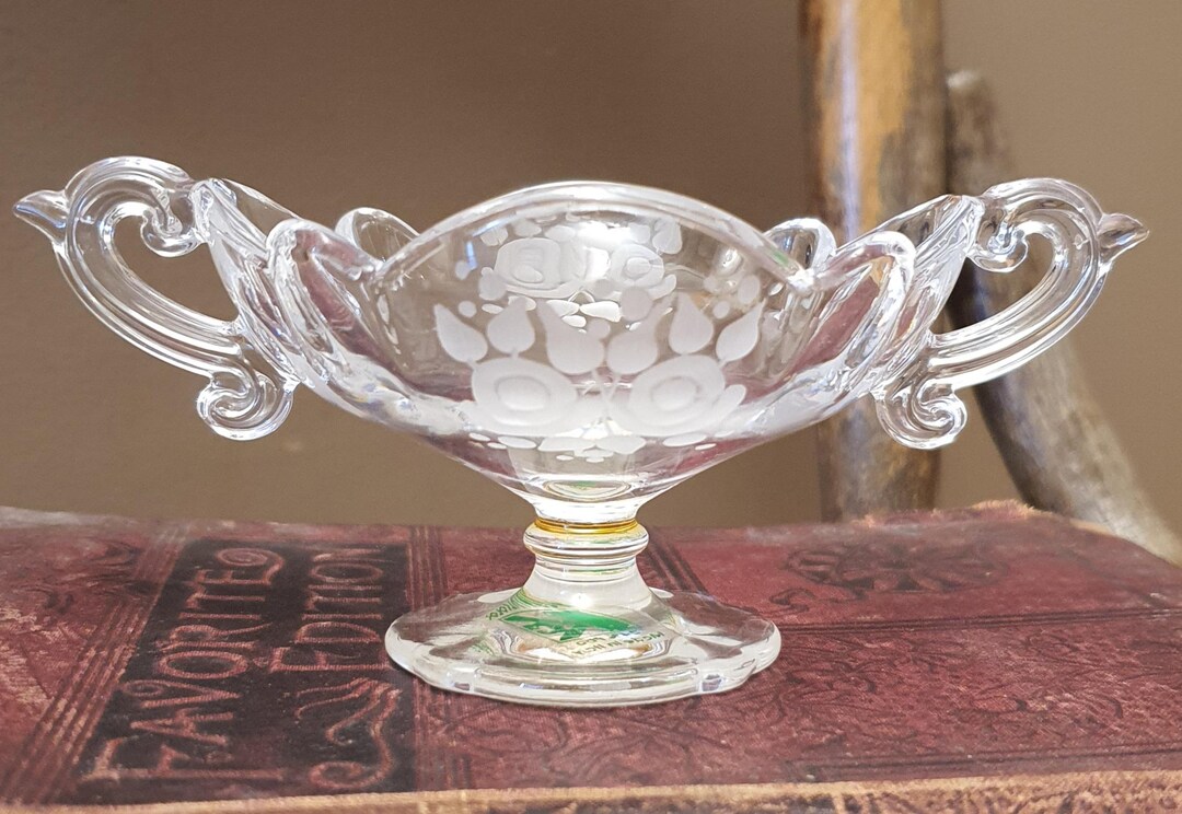 Vintage Kristalcolor Italian Art Glass Hand Etched Trophy Style Footed ...