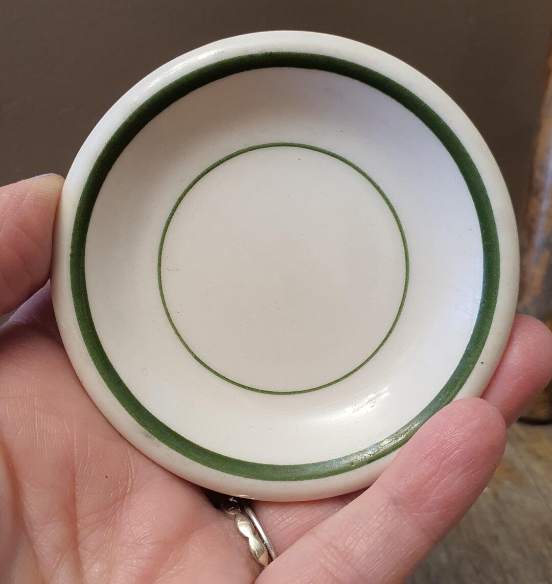 Vintage Green Striped Ironstone Butter Pat-restaurant Ware - Etsy