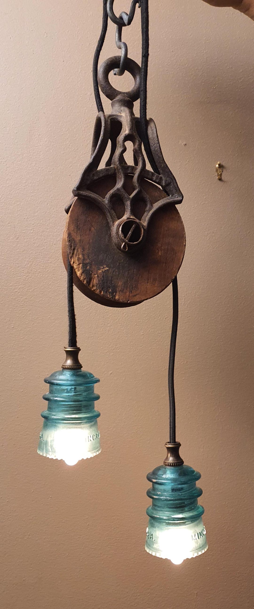 Antique Barn Pulley Light Fixture-cast Iron and Wood Ornate Barn Pulley ...