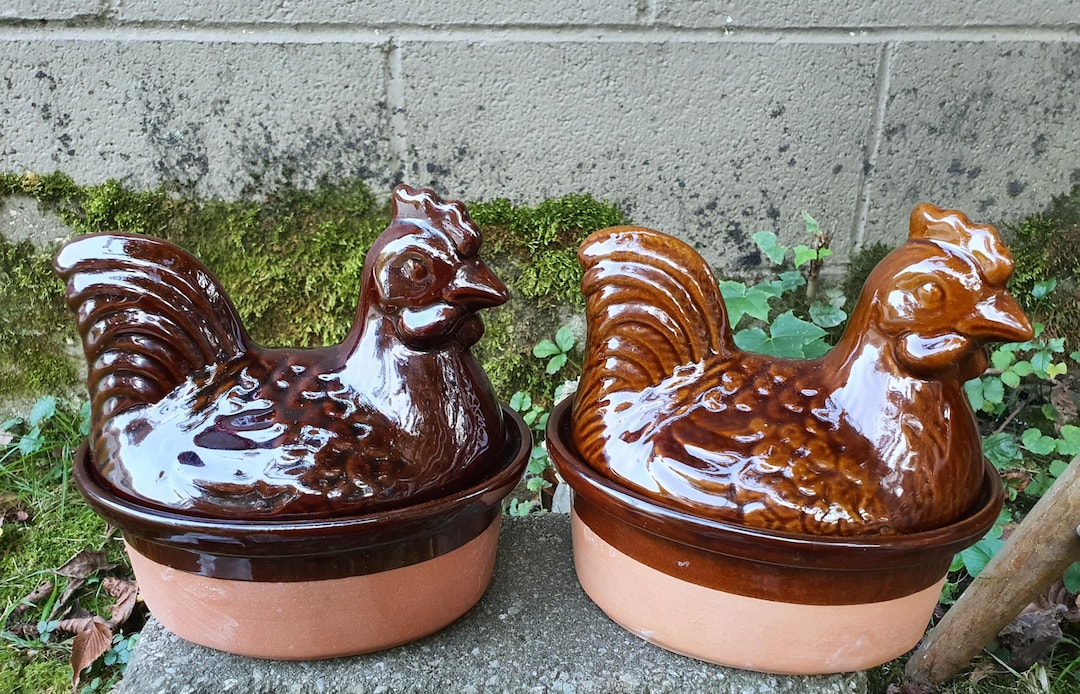 Vintage Brown Hens on Nest-terra Cotta Clay 16oz Baking Oven Casserole ...