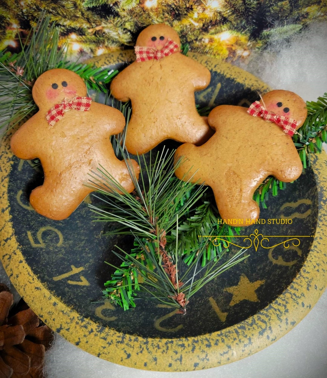 Farmhouse Primitive 3 Real Gingerbread Men Cookies Bowl Filler Ornies ...