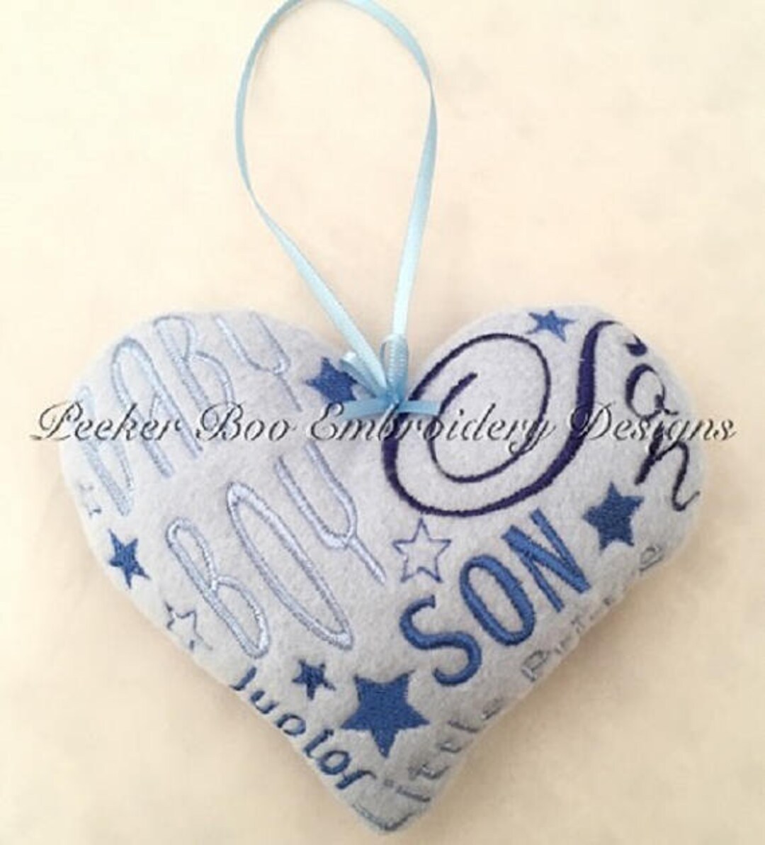 Newborn Baby Boy Heart Stuffy, ITH, Embroidery Design. Birth Keepsake ...