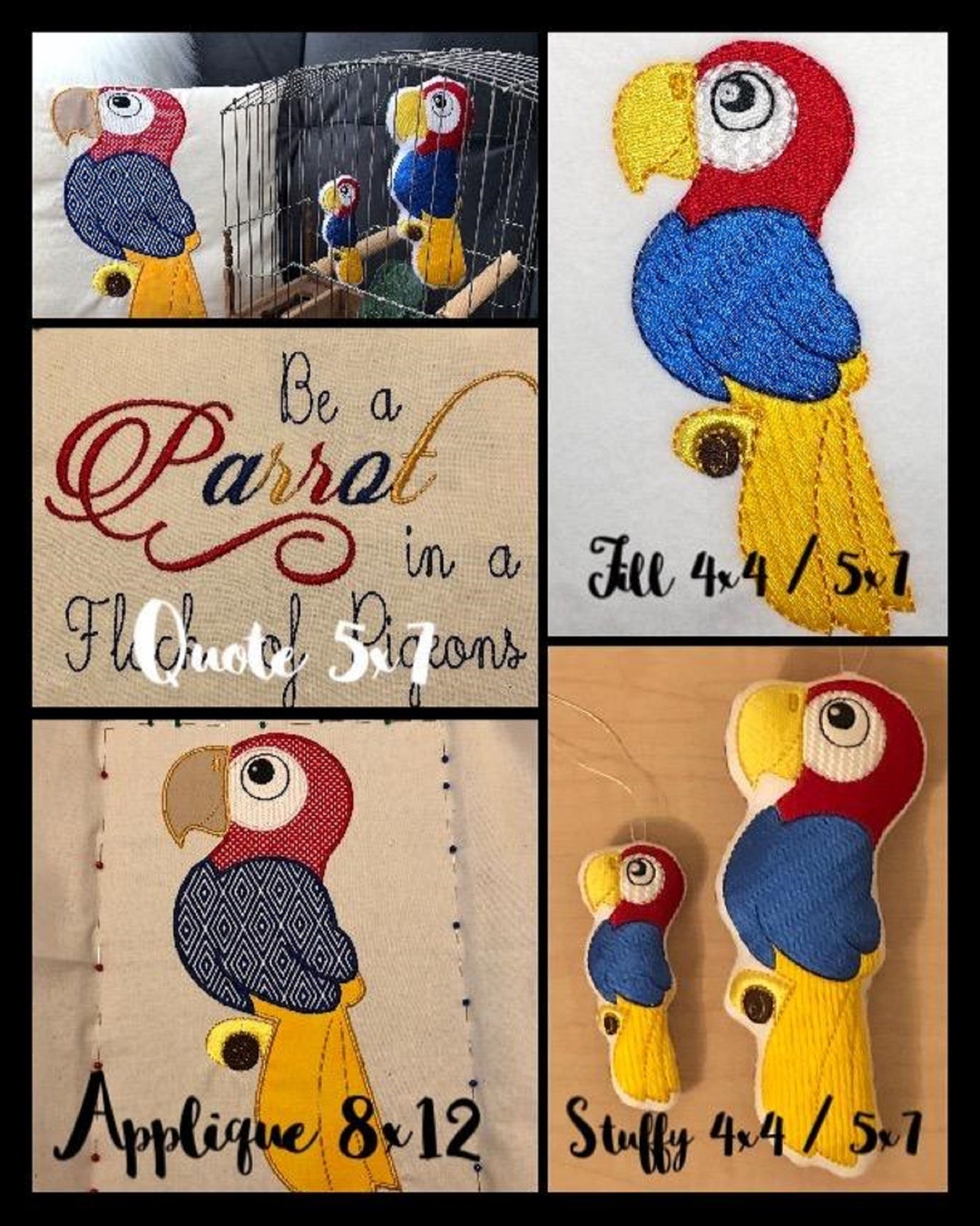 Big Bundle Parrot Applique, Fill Stitch, Stuffy Machine Embroidery ...