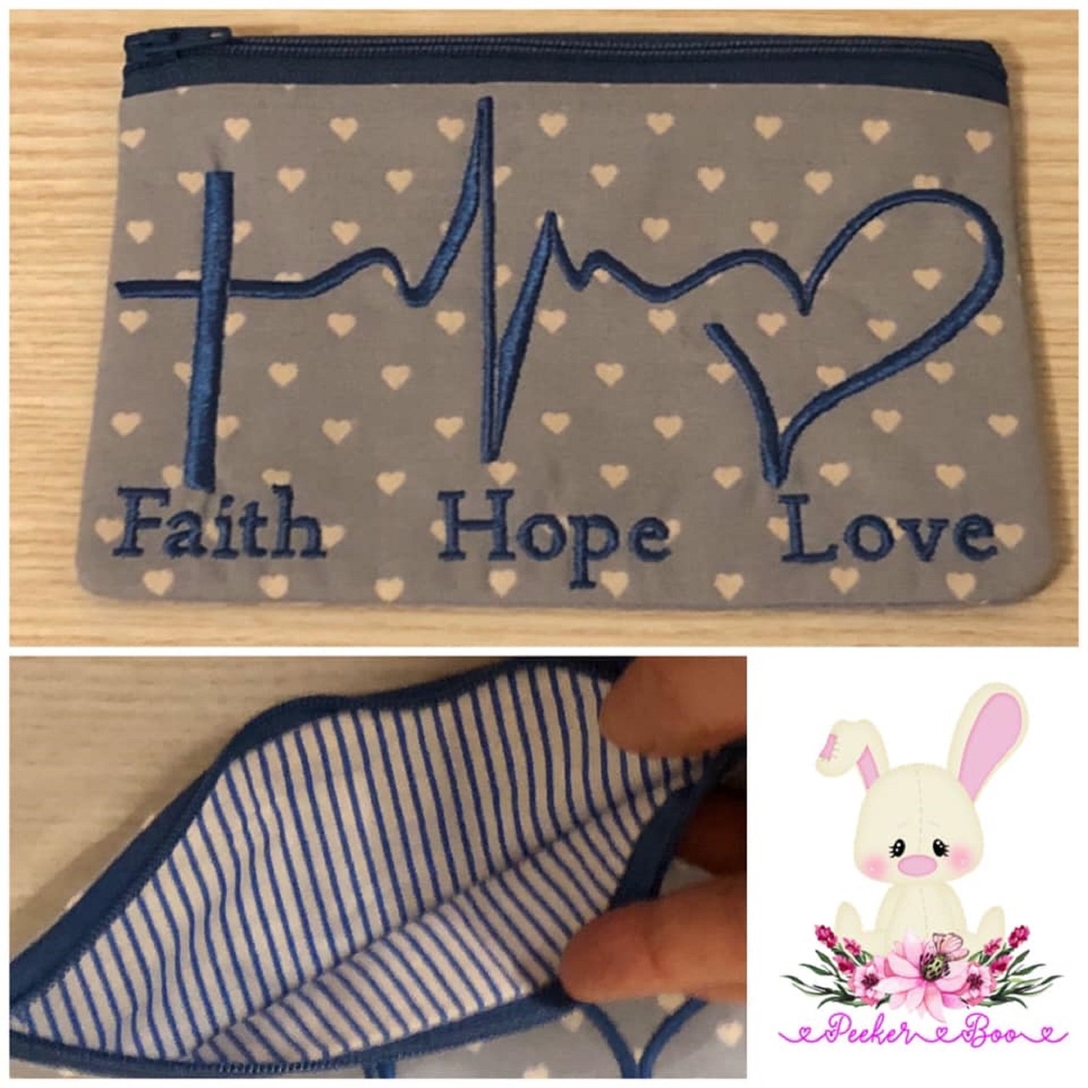 In The Hoop 5x7 130x180mm hoop. Faith Hope Love Zipper | Etsy